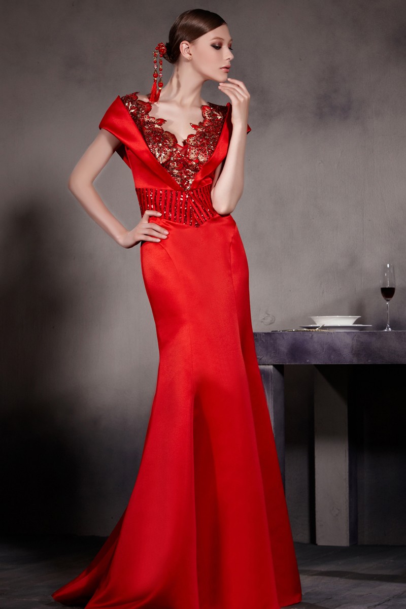 Robe Soirée Rouge Longue Décolletée En V Jmrouge Fr